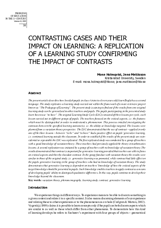 (PDF) Contrasting cases and their impact on learning: A replication of ...