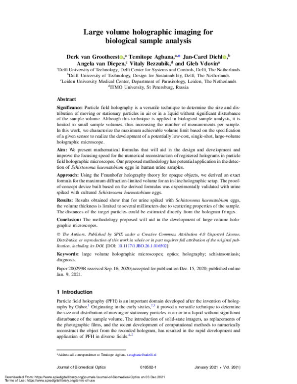 (PDF) Large volume holographic imaging for biological sample analysis