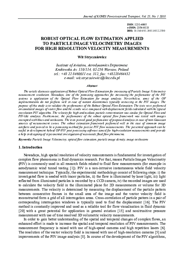 Pdf Robust Optical Flow Estimation Applied To Particle Image