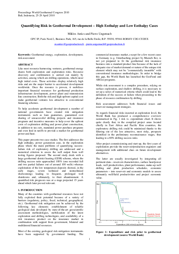 (PDF) Quantifying Risk in Geothermal Development - High Enthalpy and ...