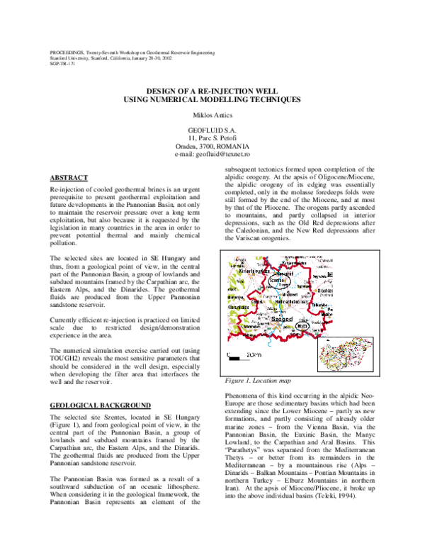 (PDF) Design of a Re-Injection Well Using Numerical Modelling Techniques