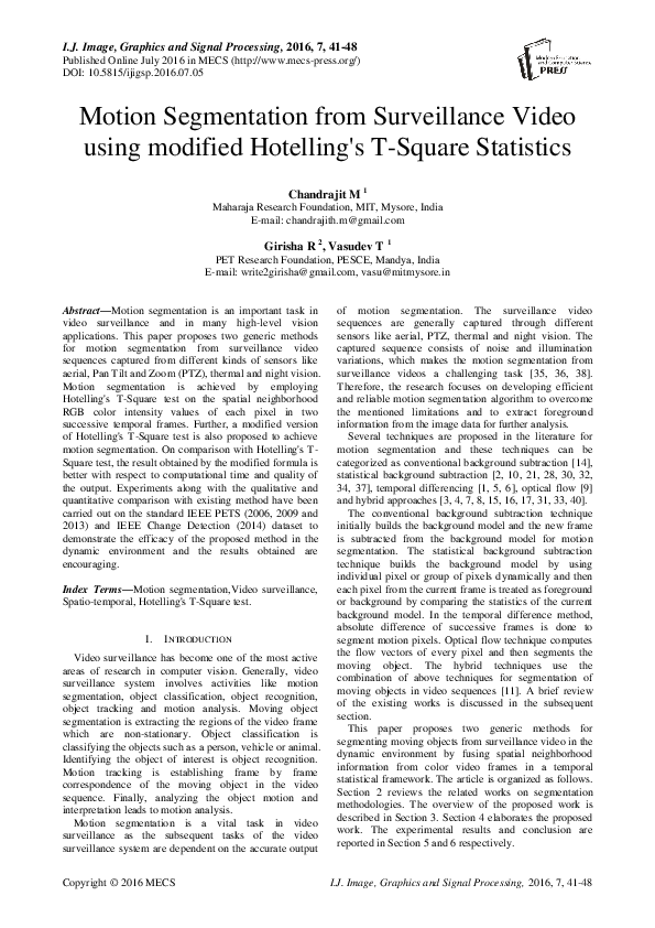 (PDF) Motion Segmentation from Surveillance Video using modified ...
