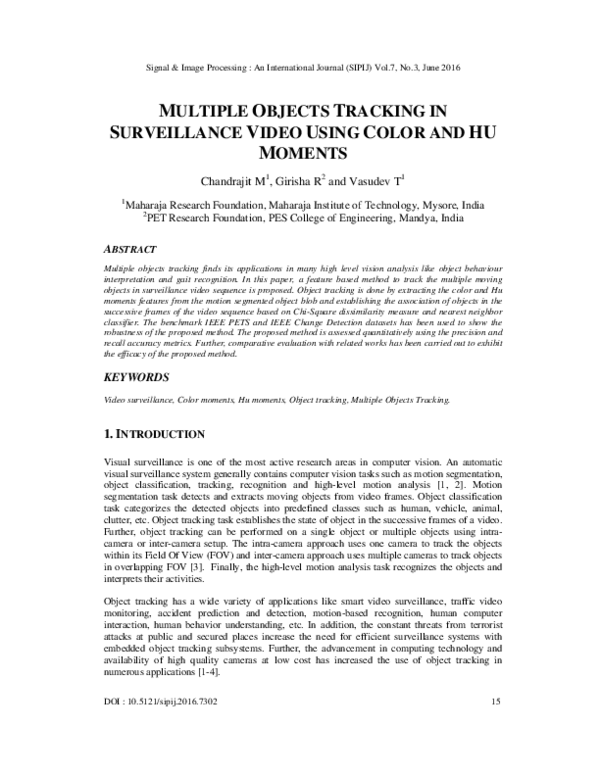Pdf Multiple Objects Tracking In Surveillance Video Using Color And Hu Moments