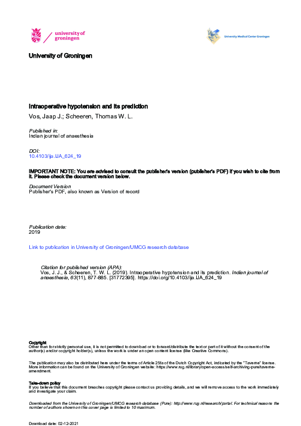 (PDF) Intraoperative hypotension and its prediction