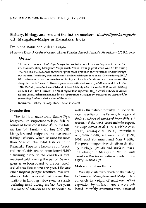 (PDF) Fishery, biology and stock of the Indian mackerel Rastrelliger ...