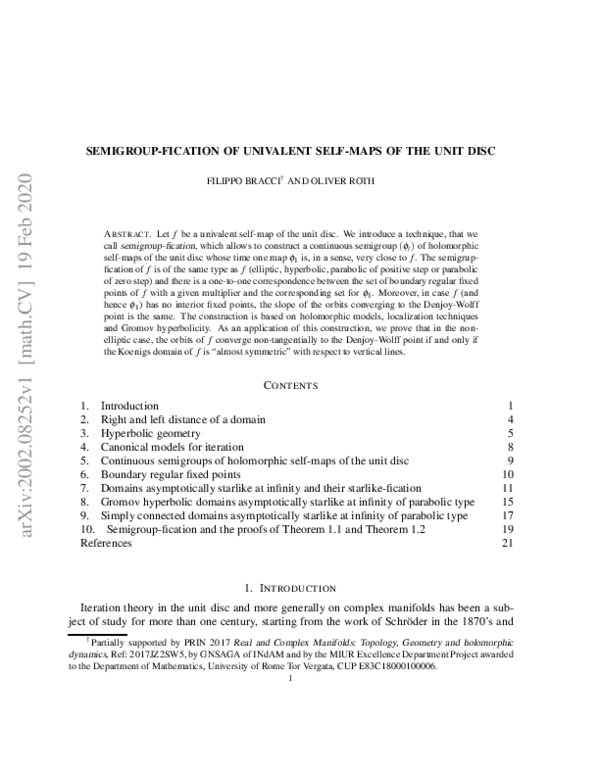 Pdf Semigroup Fication Of Univalent Self Maps Of The Unit Disc