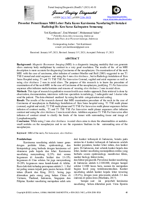 (PDF) Prosedur Pemeriksaan MRI Leher pada Kasus Karsinoma Nasofaring di ...