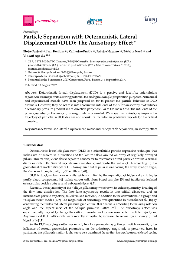 Pdf Particle Separation With Deterministic Lateral Displacement Dld The Anisotropy Effect
