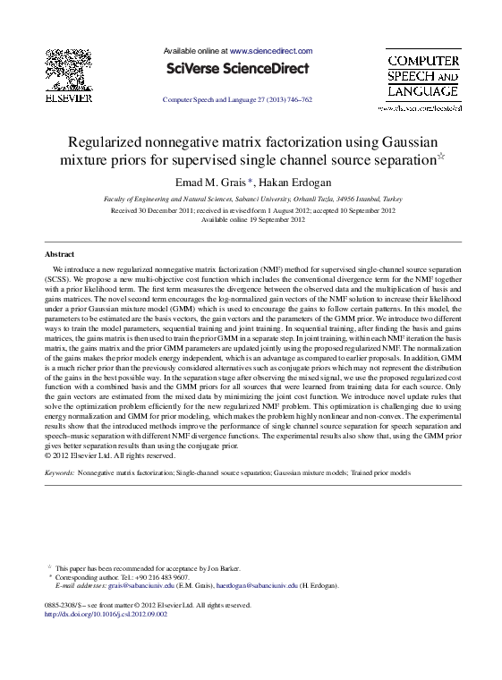 Pdf Regularized Nonnegative Matrix Factorization Using Gaussian Mixture Priors For Supervised 