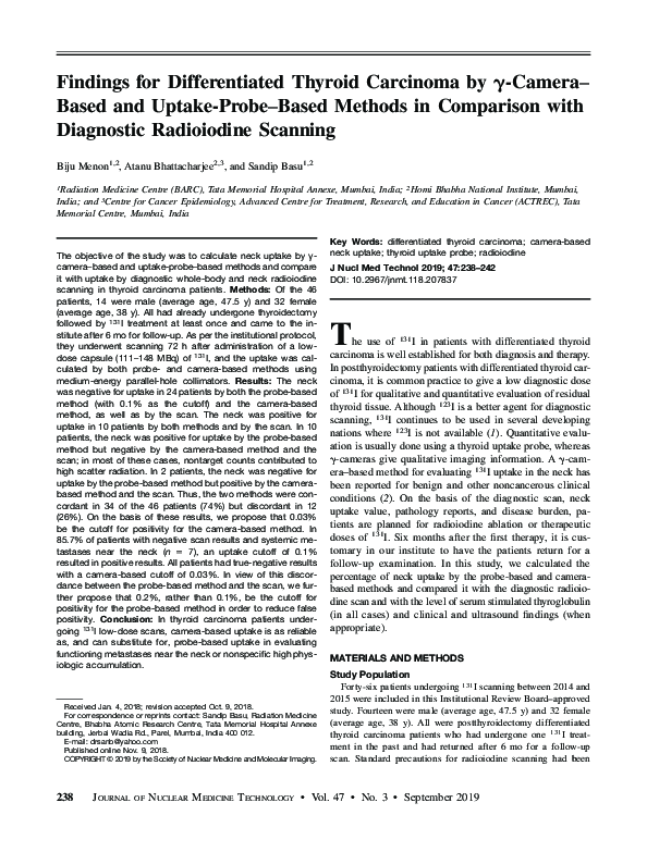 (PDF) Comparison of Radioiodine uptake by Gamma Camera and Thyroid ...