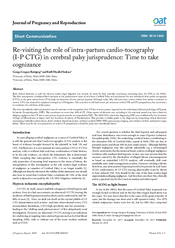 (PDF) Re-visiting the role of intra-partum cardio-tocography (I-P CTG ...