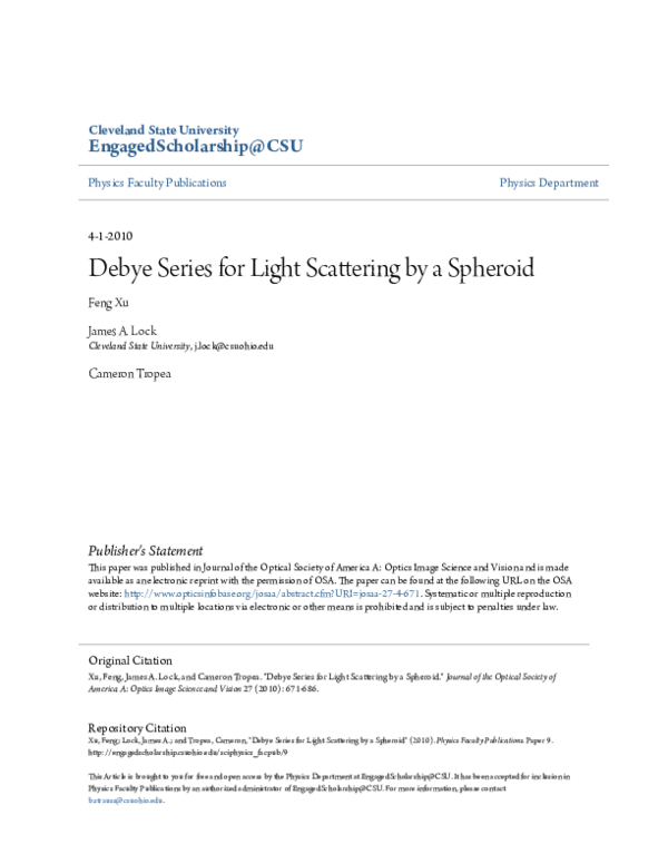 (PDF) Debye series for light scattering by a spheroid