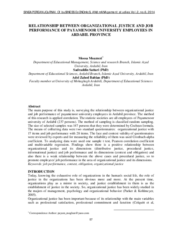 (PDF) Relationship between Organizational Justice and Job Performance of Payamenoor University ...