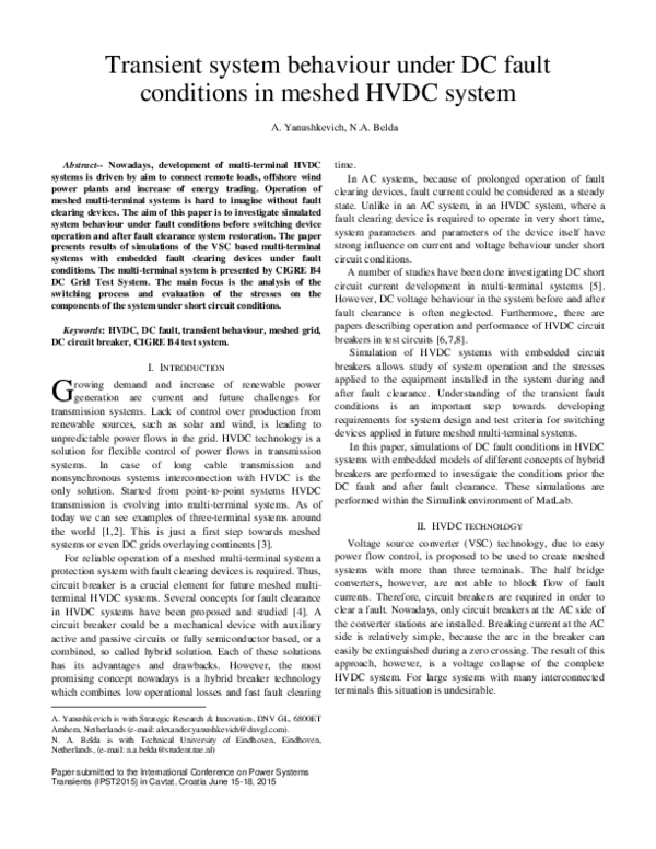 (PDF) Transient system behaviour under DC fault conditions in meshed HVDC system