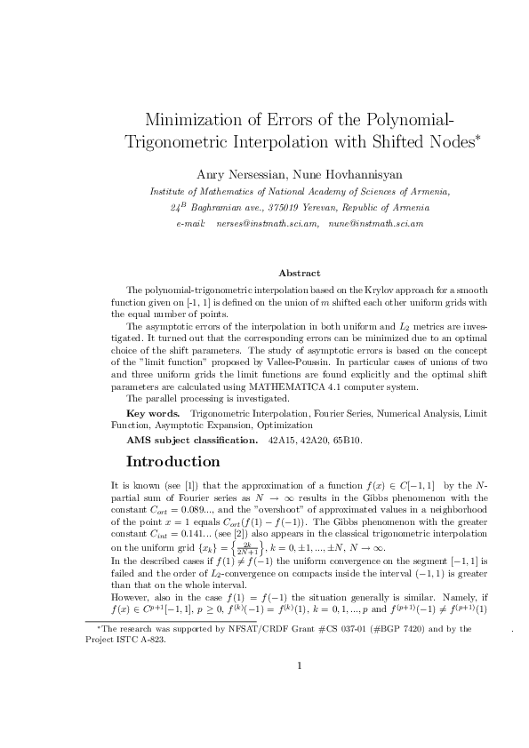(PDF) Minimization of Errors of the Polynomial-Trigonometric Interpolation with Shifted Nodes ∗