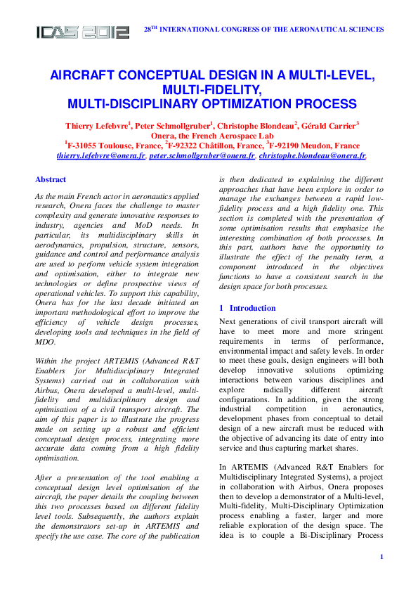 (PDF) Aircraft Conceptual Design in a Multi-Level , Multi-Fidelity , Multi-Disciplinary ...