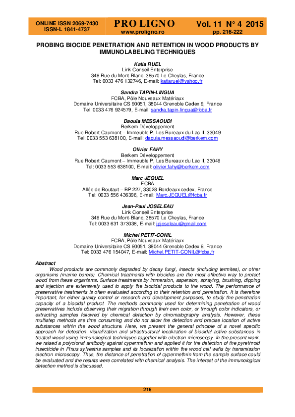 (PDF) Probing biocide penetration and retention in wood products by ...