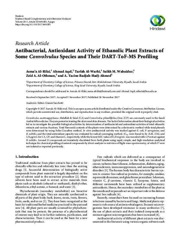 (PDF) {"__content__"=>"Antibacterial, Antioxidant Activity of Ethanolic Plant Extracts of Some ...
