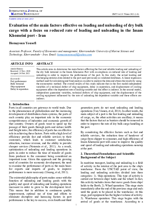 (PDF) Evaluation of the main factors effective on loading and unloading ...