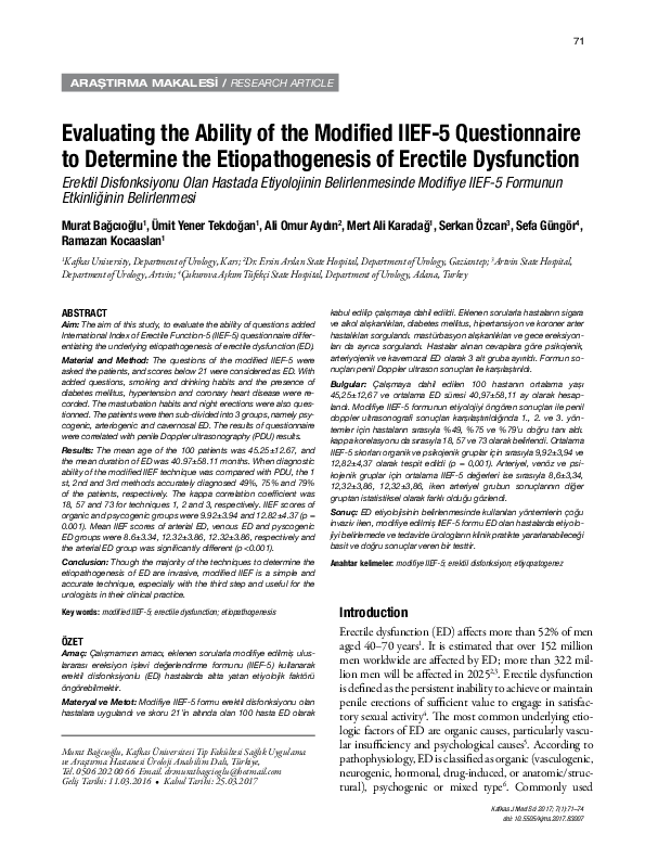 (PDF) Evaluating the Ability of the Modified IIEF-5 Questionnaire to ...