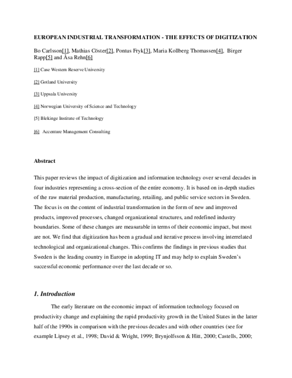 (PDF) European industrial transformation : the effects of digitization