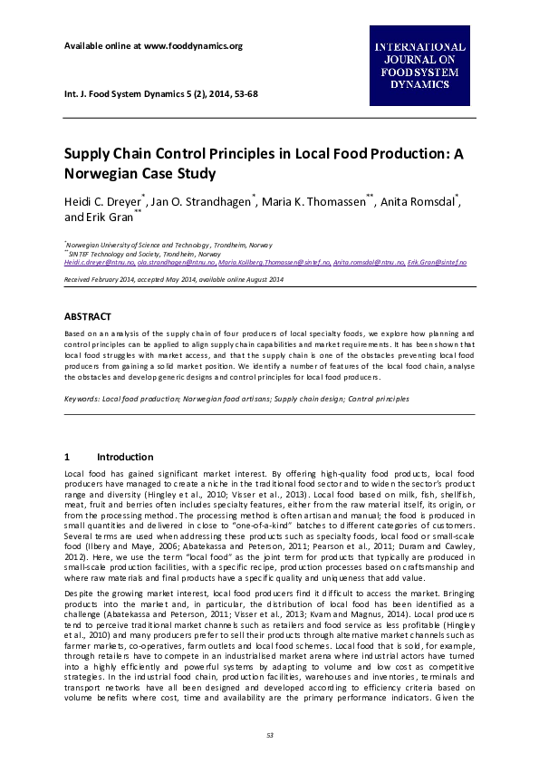 (PDF) Supply Chain Control Principles in Local Food Production: A ...