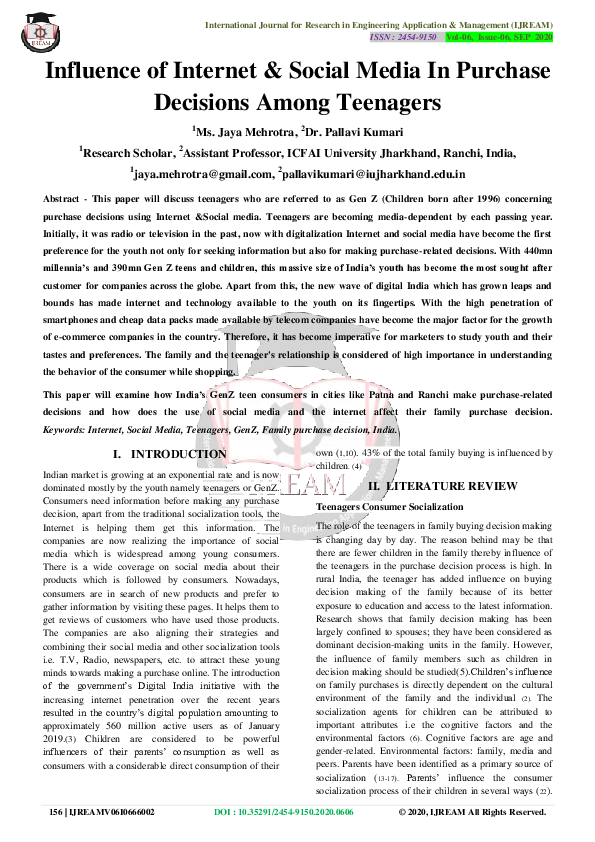 (PDF) Influence of Internet & Social Media In Purchase Decisions Among ...