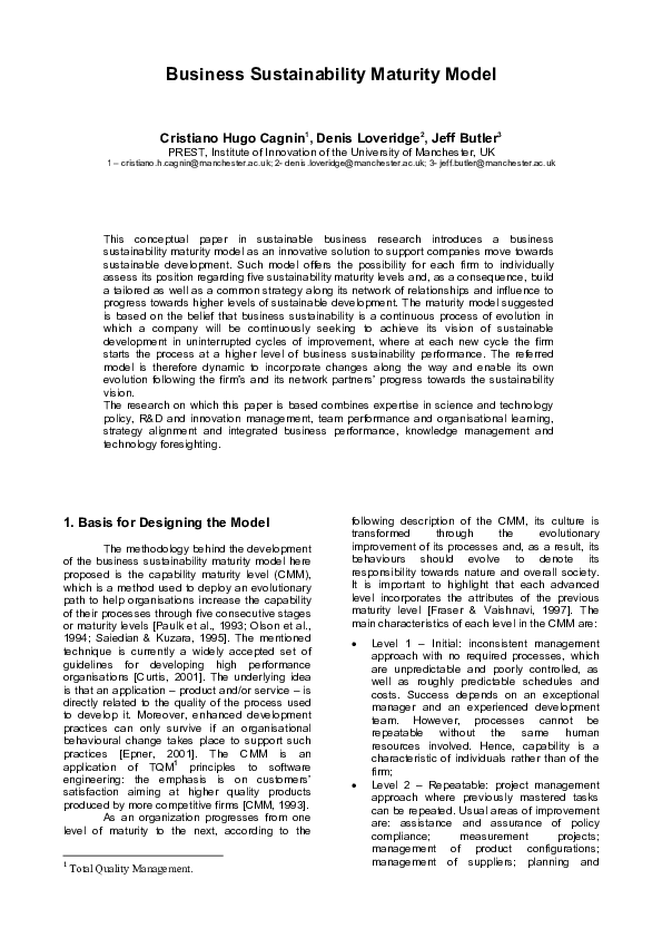 (PDF) Business Sustainability Maturity Model