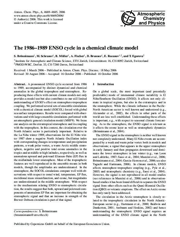 (PDF) The 1986–1989 ENSO cycle in a chemical climate model