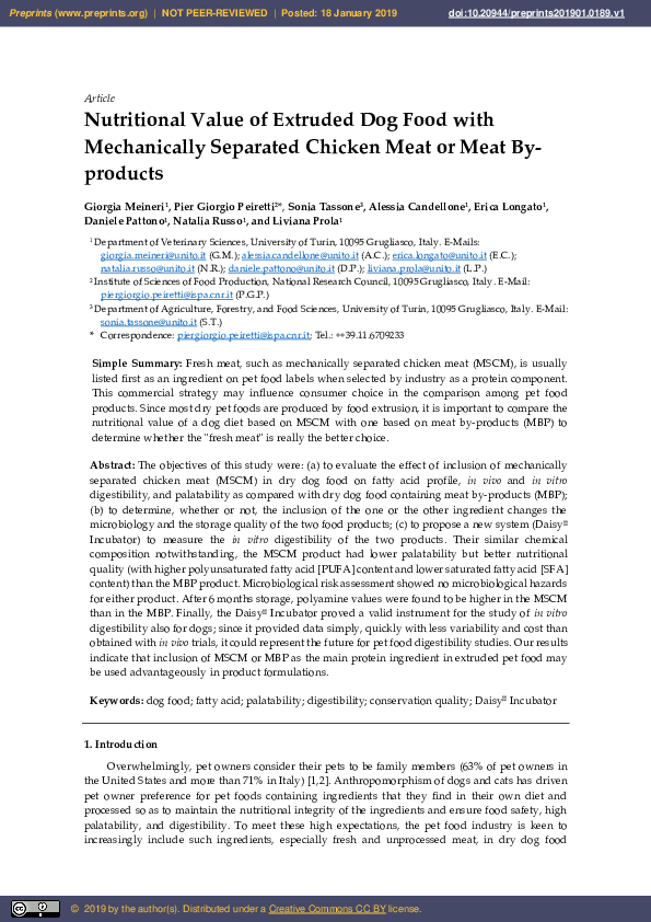 (PDF) Nutritional Value of Extruded Dog Food with Mechanically ...