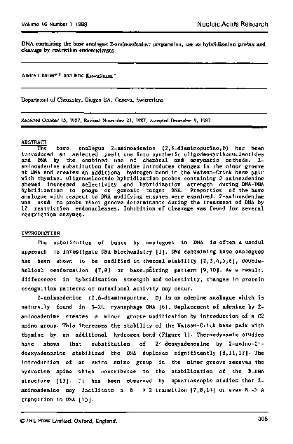 (PDF) DNA containing the base analogue 2-aminoadenine: preparation, use ...