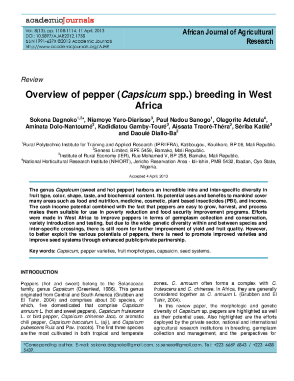 (PDF) Overview of pepper (Capsicum spp.) breeding in West Africa