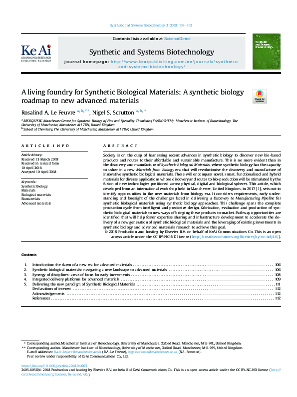 (PDF) A living foundry for Synthetic Biological Materials: A synthetic ...