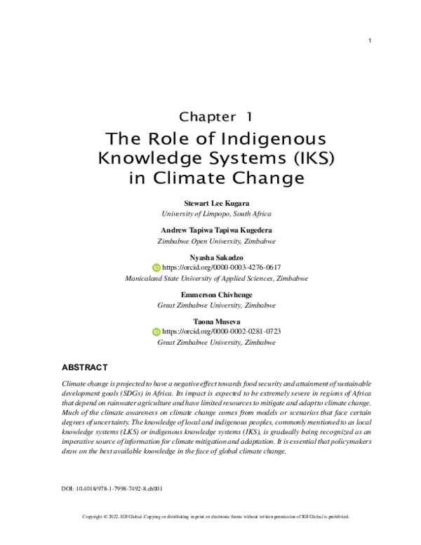 (PDF) The Role of Indigenous Knowledge Systems (IKS) in Climate Change