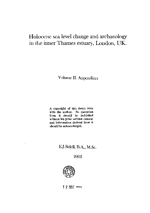 (PDF) Holocene sea level change and archaeology in the inner Thames ...