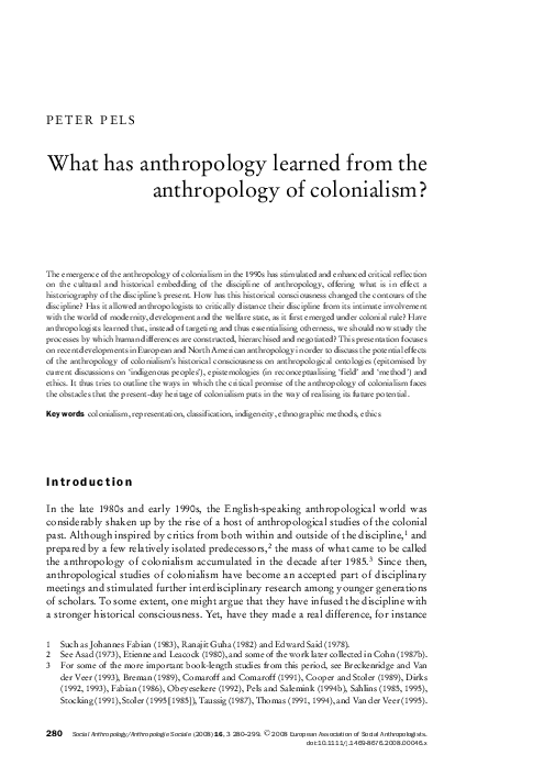 (PDF) What has anthropology learned from the anthropology of colonialism?