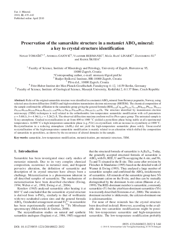 (PDF) Preservation of the samarskite structure in a metamict ABO4 ...