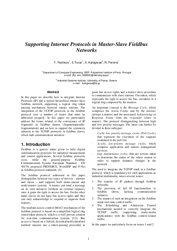 (PDF) Supporting Internet Protocols in Master-Slave Fieldbus Networks ...