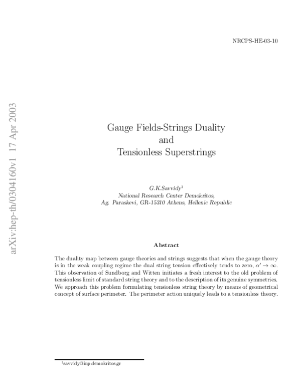 (PDF) Gauge fields-strings duality and tensionless superstrings
