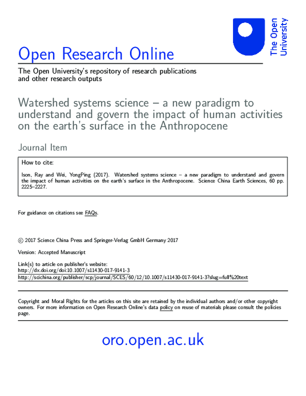 (PDF) Watershed systems science—A new paradigm to understand and govern ...