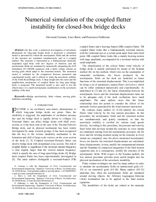 (PDF) Numerical simulation of the coupled flutter instability for closed-box bridge decks