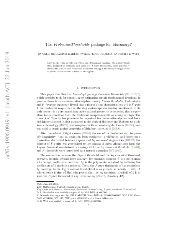 (PDF) The FrobeniusThresholds package for Macaulay2