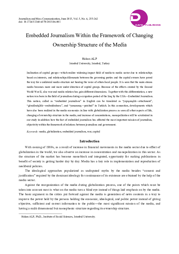 (PDF) Embedded Journalism Within the Framework of Changing Ownership ...