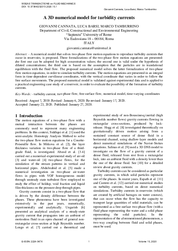 (PDF) A 3D Numerical Model for Turbidity Currents
