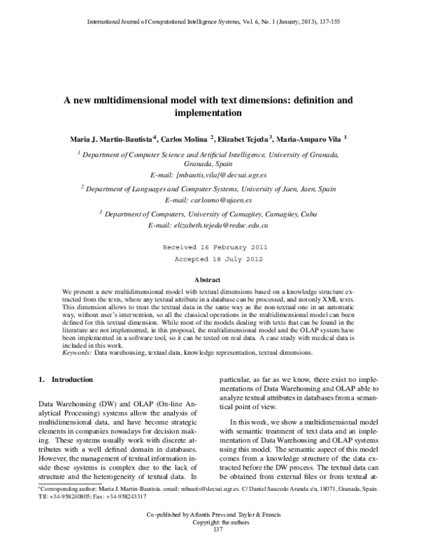 (PDF) A new multidimensional model with text dimensions: definition and implementation | María ...