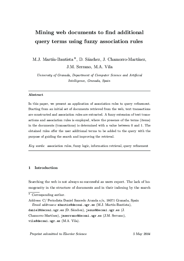 Pdf Fuzzy Association Rules For Query Refinement In Web Retrieval