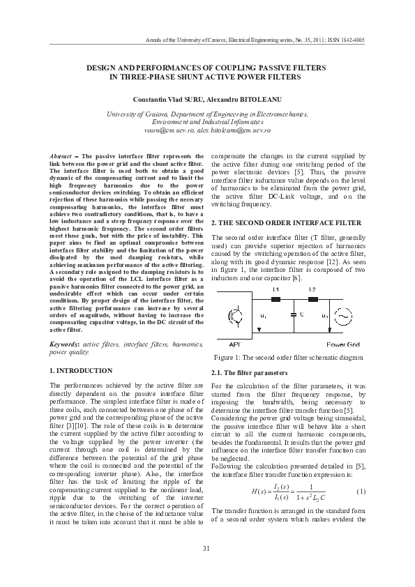 (PDF) Design and Performances of Coupling Passive Filters in Three ...