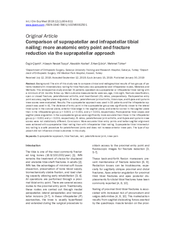 (PDF) Comparison of suprapatellar and infrapatellar tibial nailing ...
