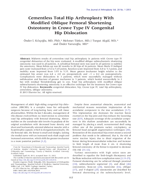 (PDF) Cementless Total Hip Arthroplasty With Modified Oblique Femoral ...