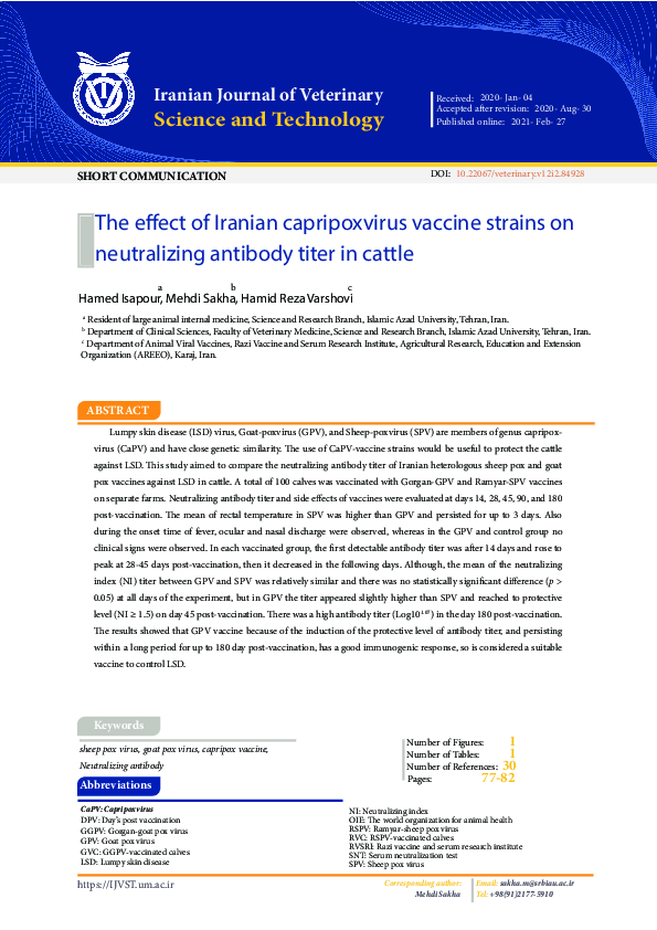 (PDF) The effect of Iranian capripoxvirus vaccine strains on ...